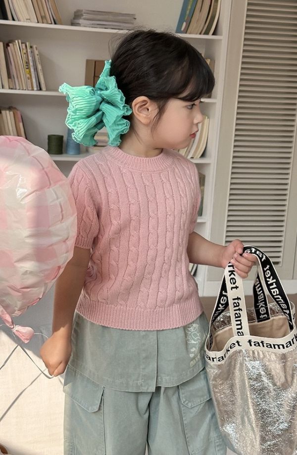 春季粉嫩素色麻花針織上衣 - GRL_Wang 童裝