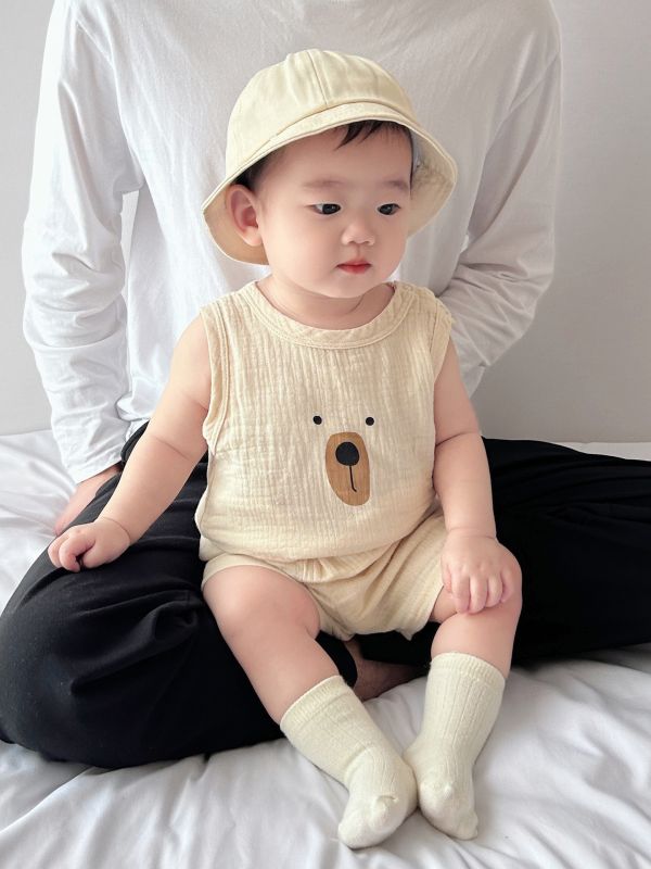 抓皺棉小熊印花兩件式套裝 - GRL_Wang 童裝