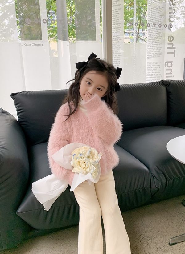 長毛絨質感針織外套 - GRL_Wang 童裝