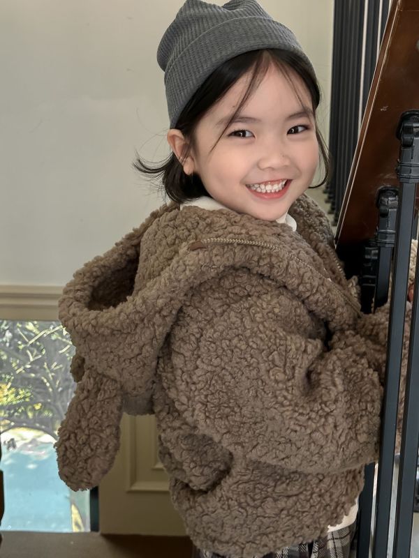 可愛羊羔毛大耳朵連帽外套(2色) - GRL_Wang 童裝