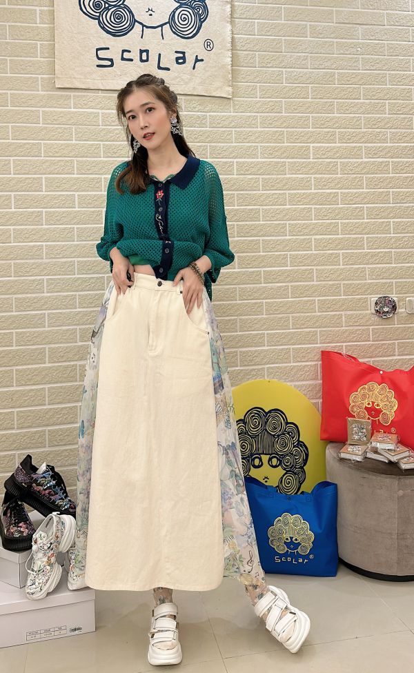 後雪紡百褶單寧裙 - ScoLar 77