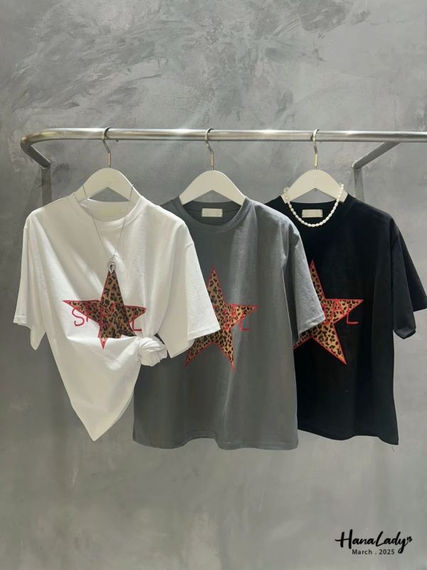 WSA41 豹紋星星字母短上衣 - HANALADY 正韓精品服飾
