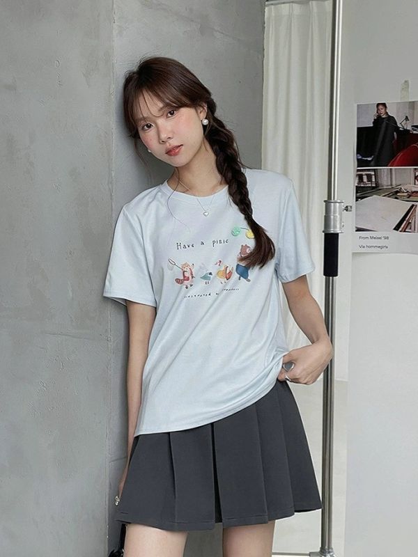 《Apxivi》純棉 立體彩球小動物印花短袖T恤(藍) - Nini Korea 輕甜女裝選品店