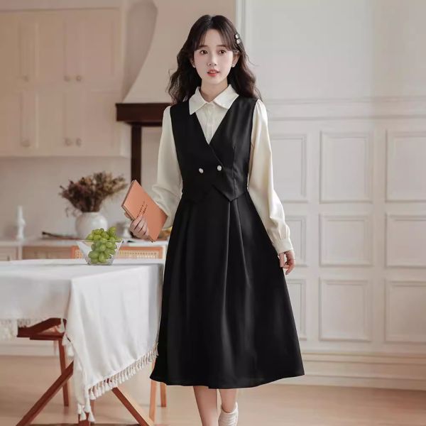 《wrm》假兩件黑白背心雪紡洋裝 - Nini Korea 輕甜女裝選品店