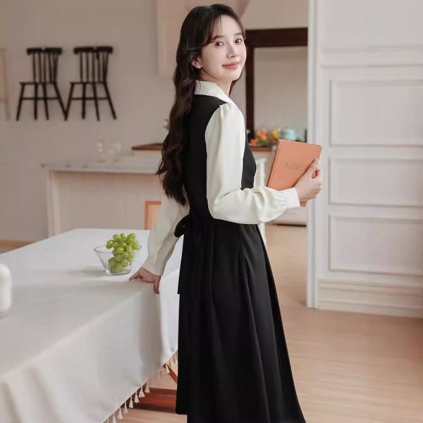 《wrm》假兩件黑白背心雪紡洋裝 - Nini Korea 輕甜女裝選品店