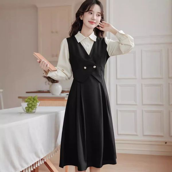 《wrm》假兩件黑白背心雪紡洋裝 - Nini Korea 輕甜女裝選品店